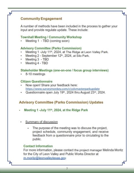 Leon Valley Parks and Recreation Master Plan Update | Leon Valley Texas
